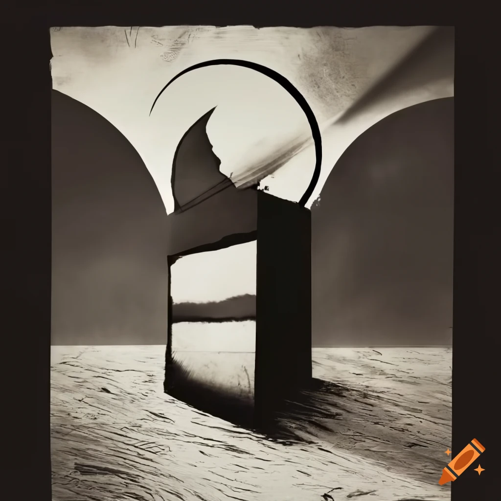 Retro 1950s surrealistic graphic art with strange forms on Craiyon