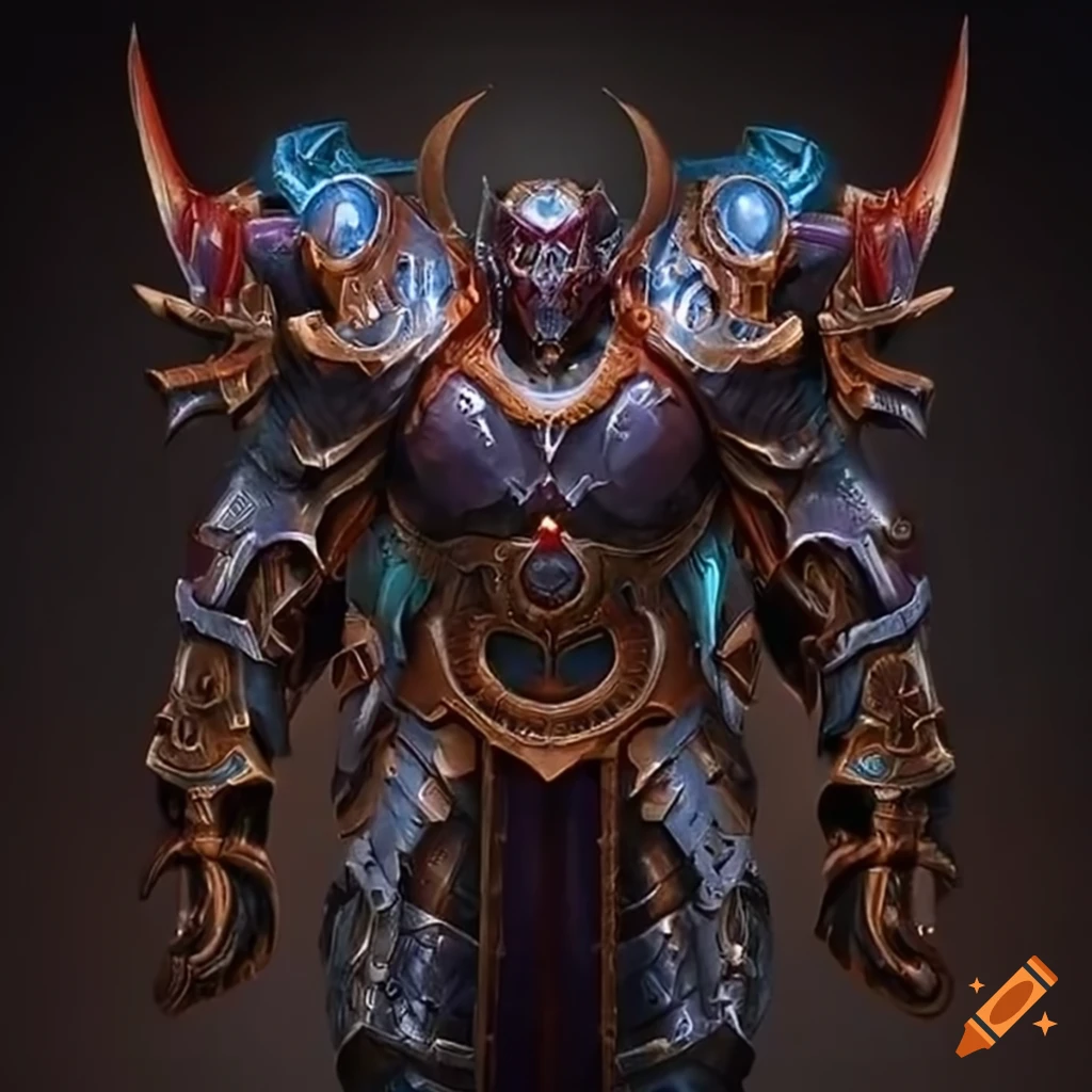 Adorned massive fantasy armor from the front on Craiyon