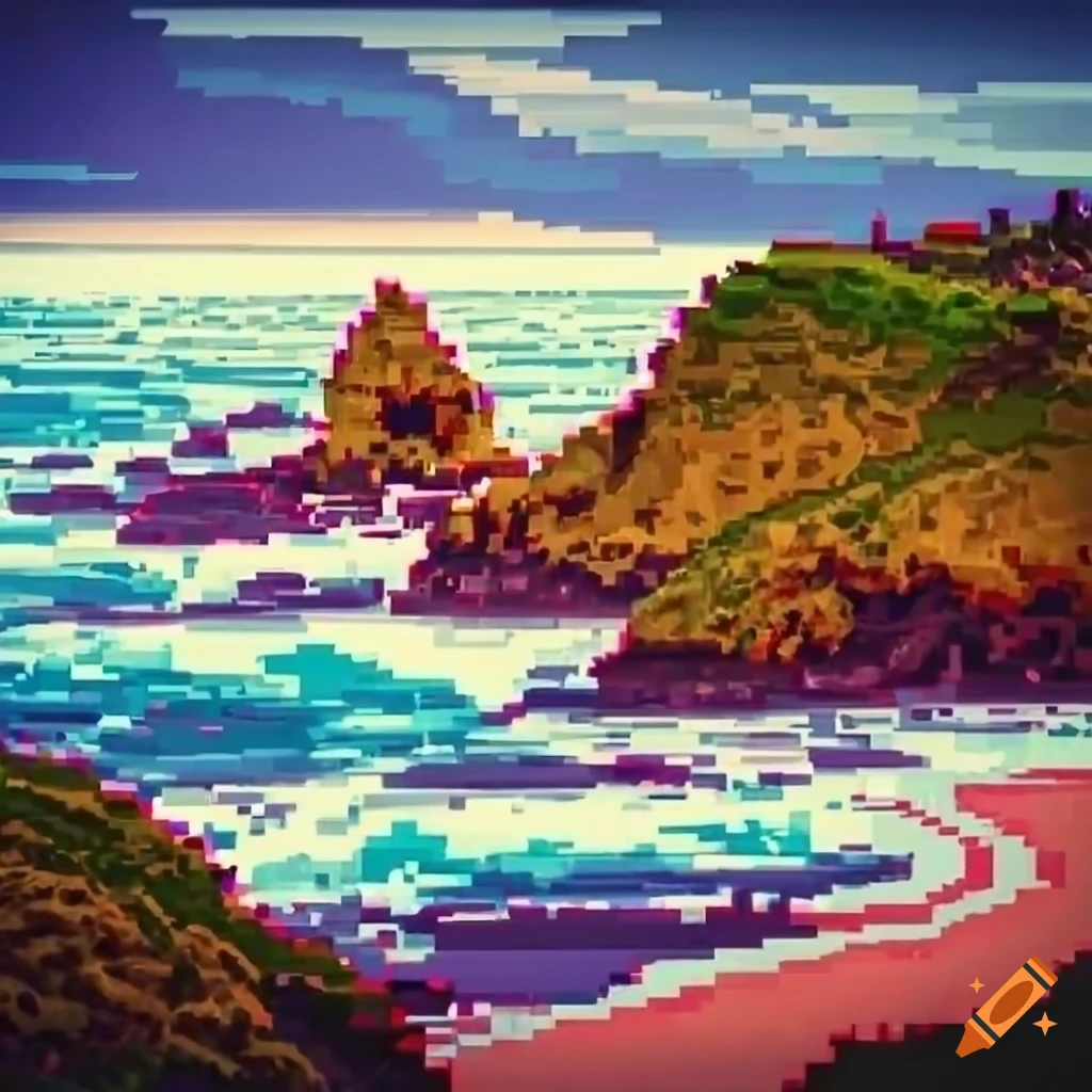 North california pixel art with vintage postcard aesthetic featuring ...