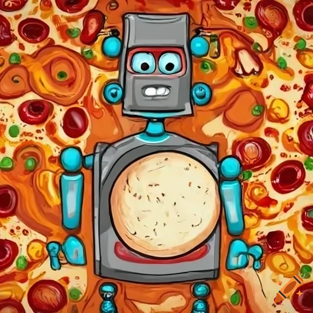 Puzzled robot figuring out pizza dough ingredients on Craiyon