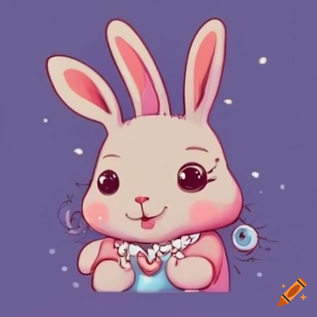 Cute cartoon rabbit with a pastel color tracheostomy collar on Craiyon