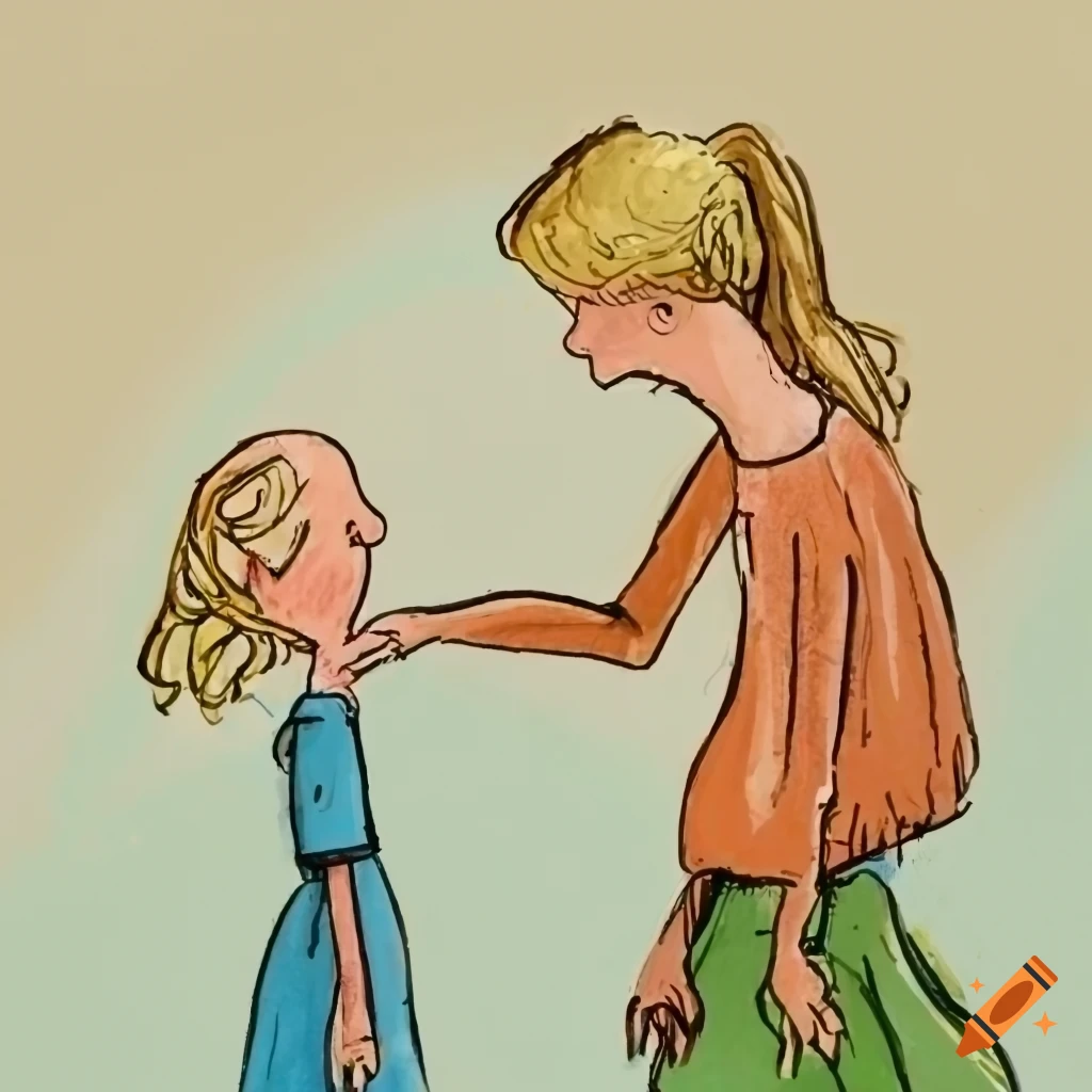 Mother and child from behind in Quentin Blake style illustration on Craiyon
