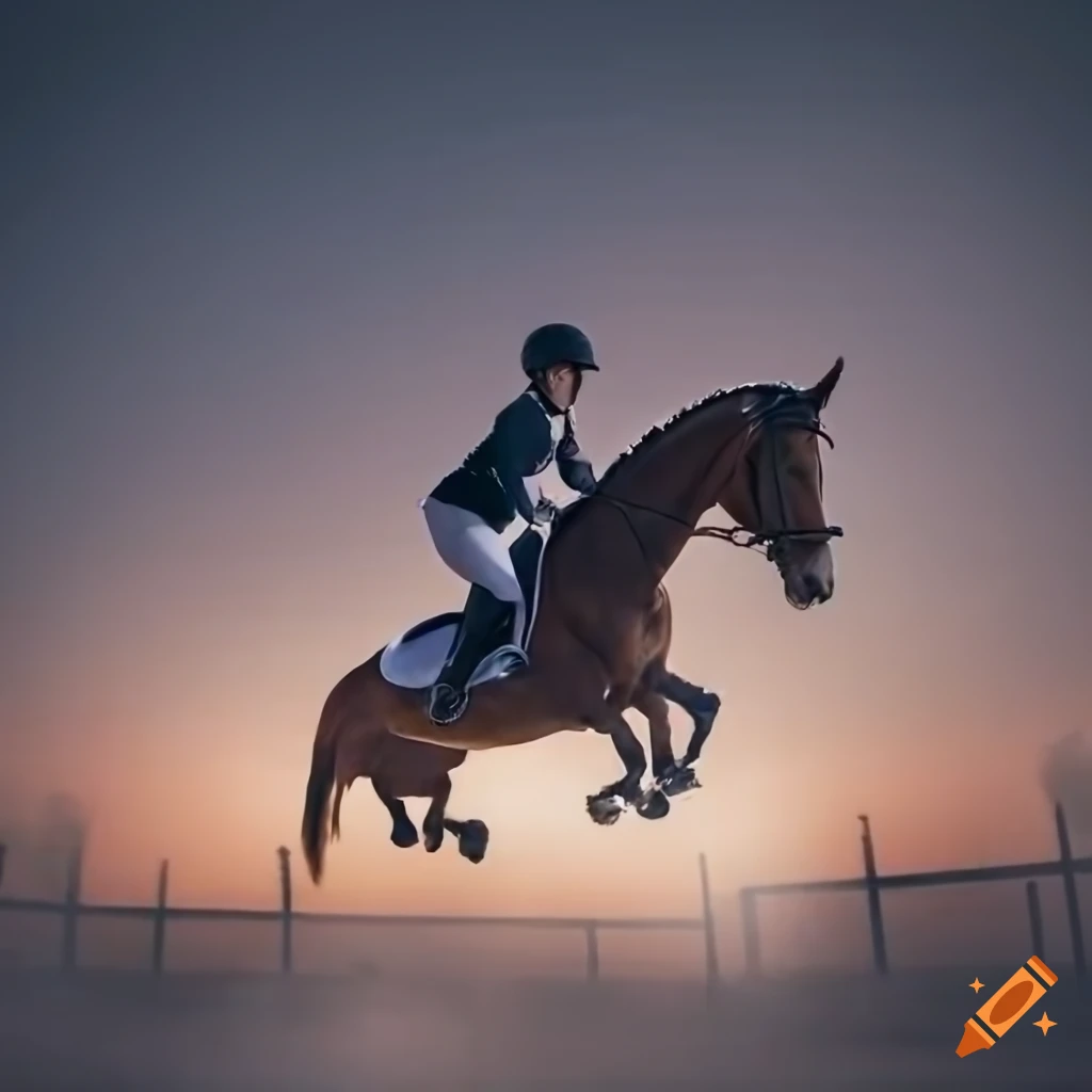 Equestrian athlete jumping in dynamic action shot on Craiyon
