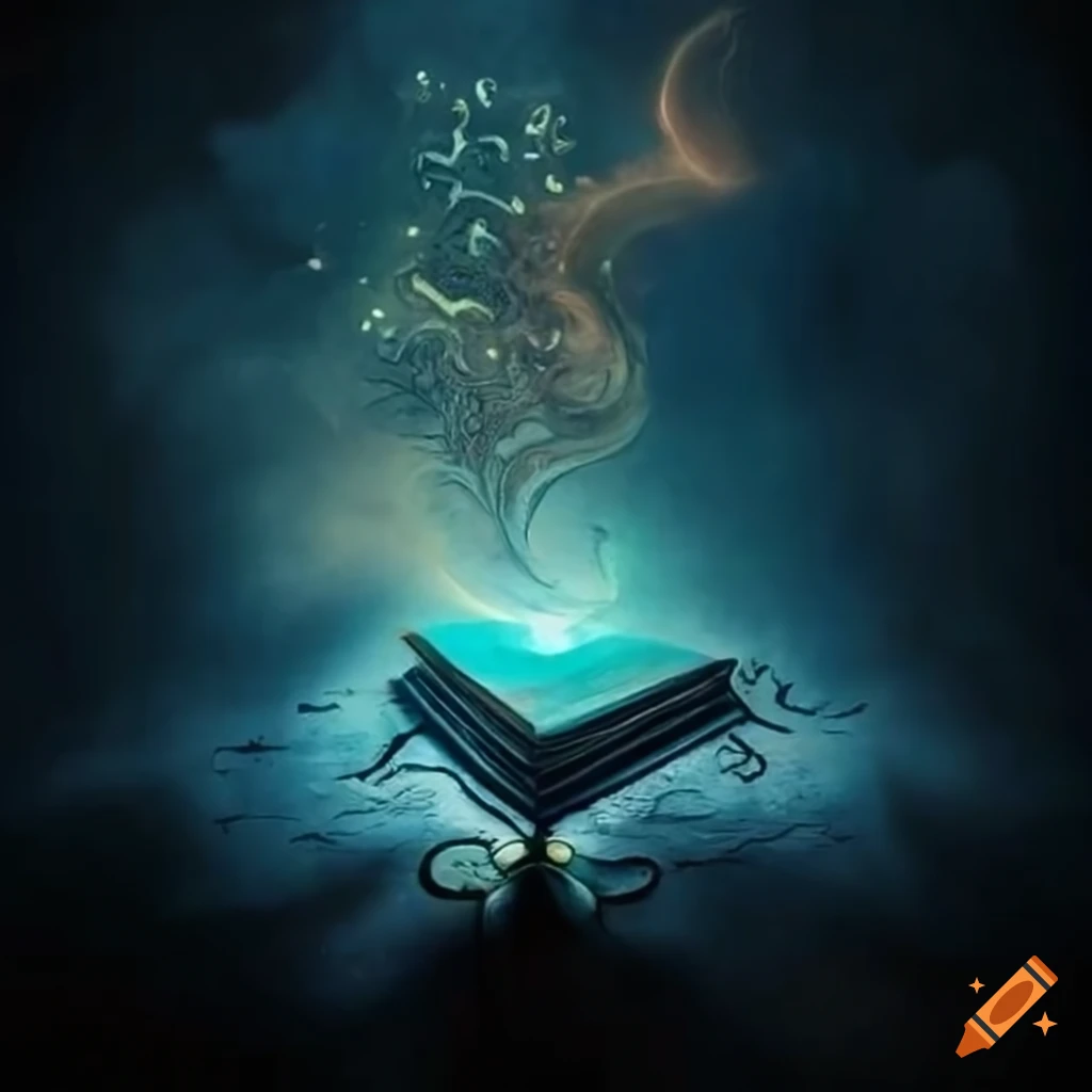 Mystic book with ancient runes and mysterious components from a magical ...