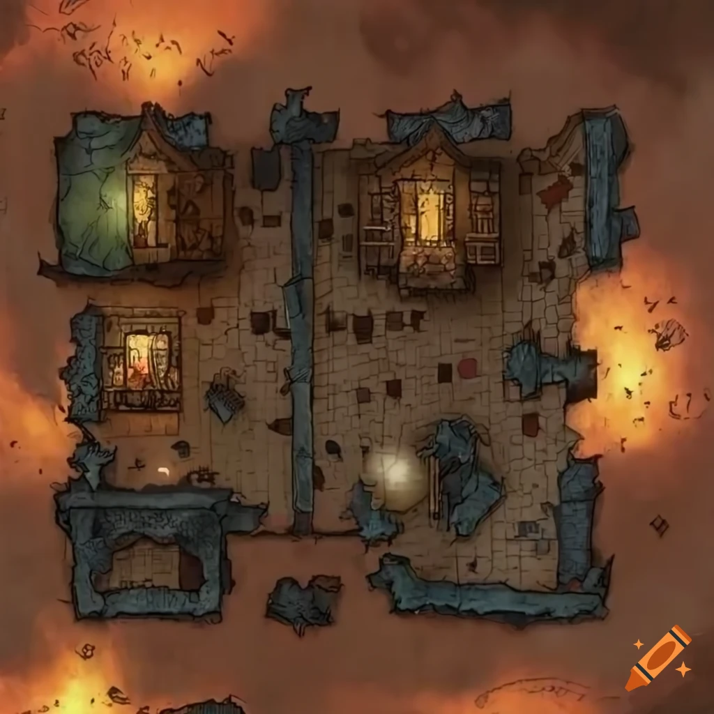 Dungeons and dragons western battle map town on Craiyon