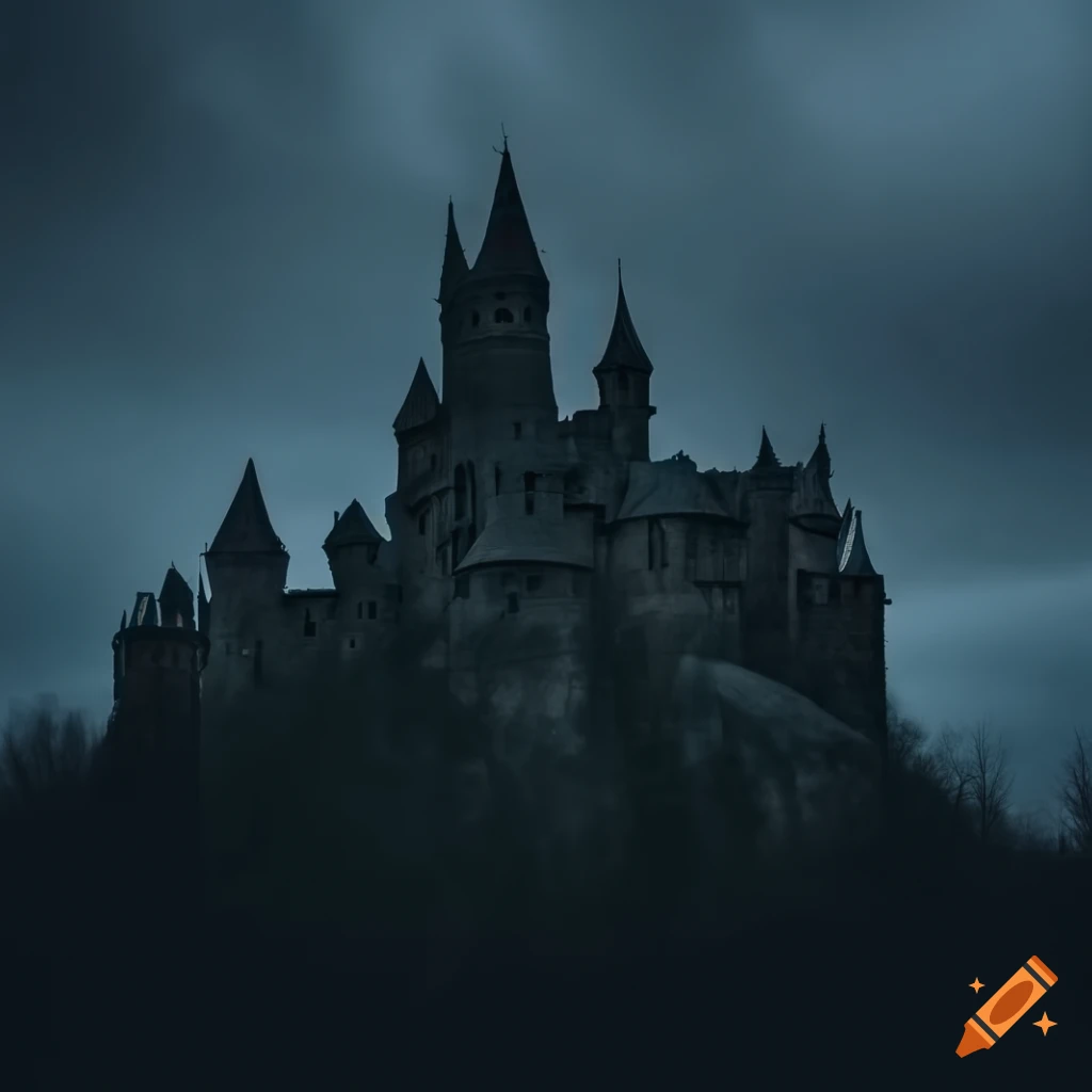 Scary castle in a dark forest at midnight on Craiyon