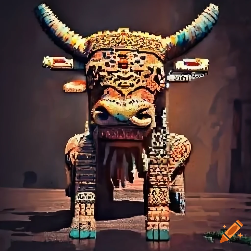 Bali primitive art bull carvings in vibrant colors on Craiyon