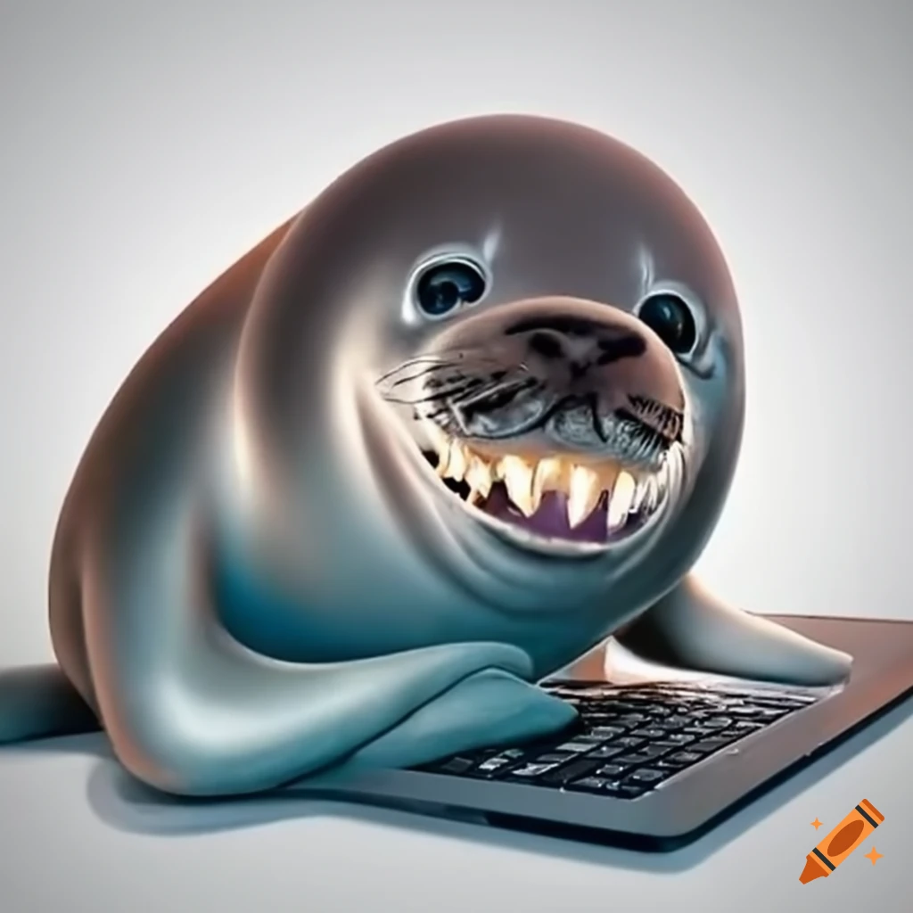 Funny seal using a computer on Craiyon