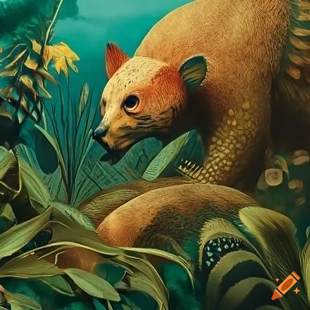 Exotic flora and fauna with Salish animal motifs and designs in a fine ...