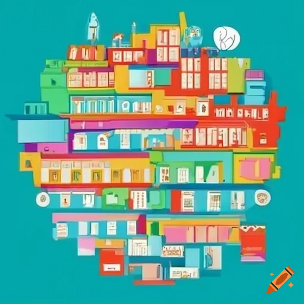 Graphic plan illustrating society building and socialization on Craiyon