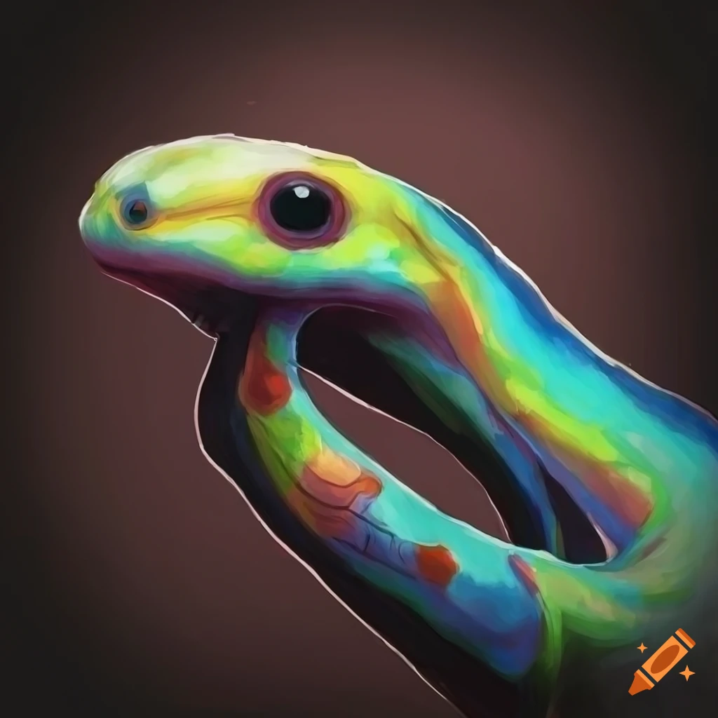 Giant rainbow-colored amphibious alien creature in sci-fi realism art ...