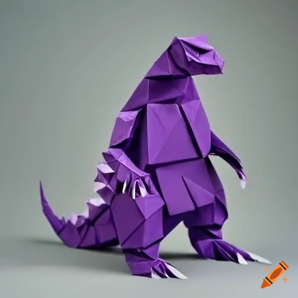 Purple origami godzilla sculpture on Craiyon