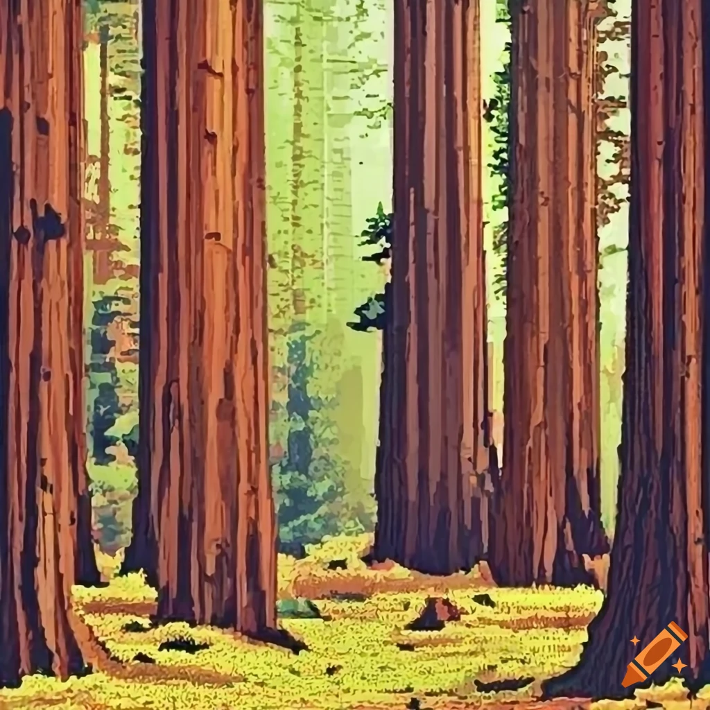 Vintage pixel art of North California coastline with pine trees on Craiyon