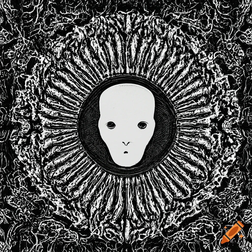 Minimalist black and white psychedelic album cover depicting unknown ...