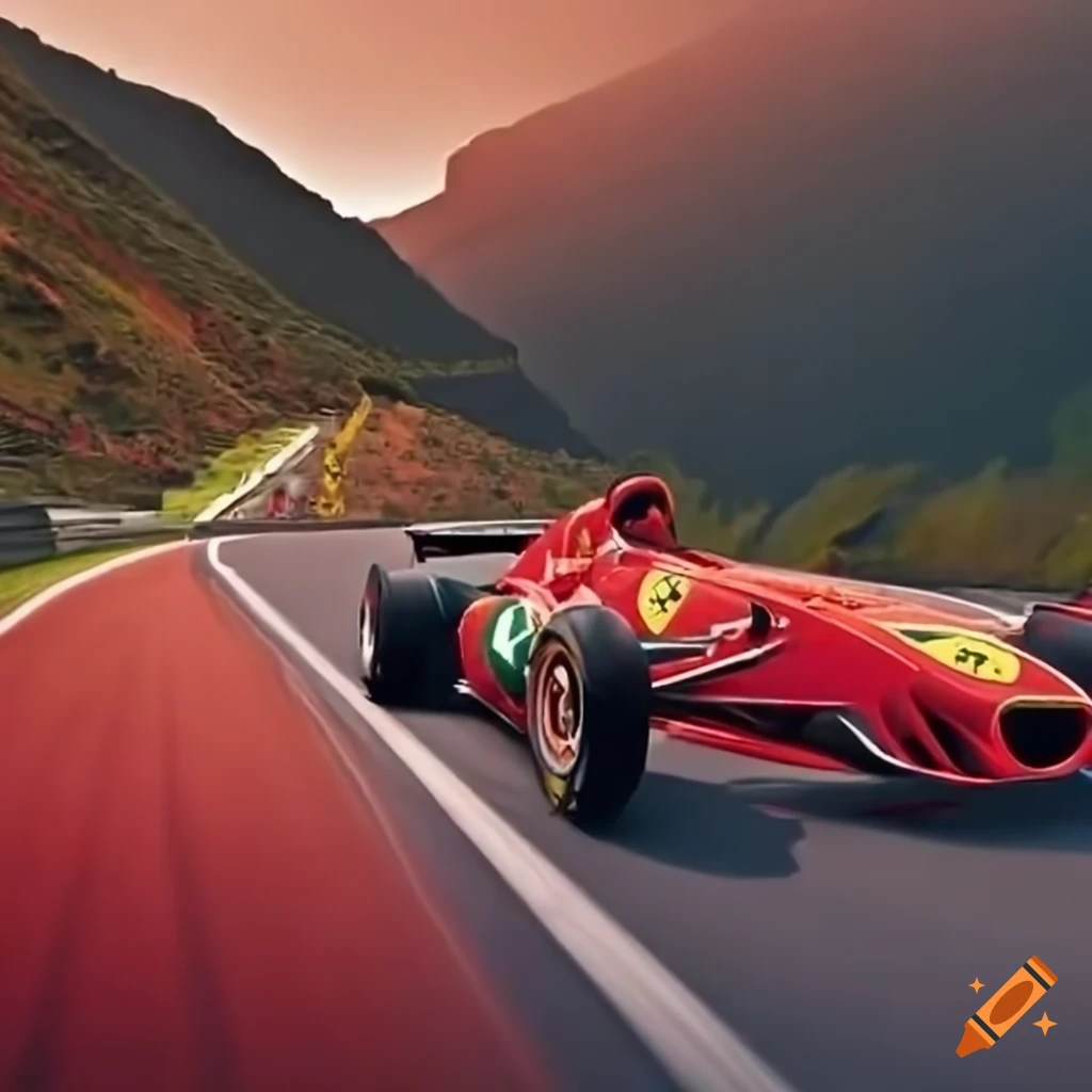 Scuderia Ferrari cars racing on a scenic grand prix track on Craiyon