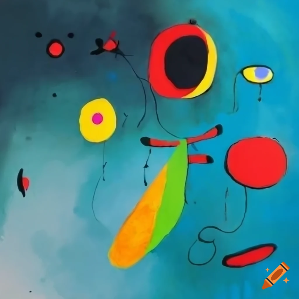 Miro-inspired painting with textured variables and drop shadows on Craiyon