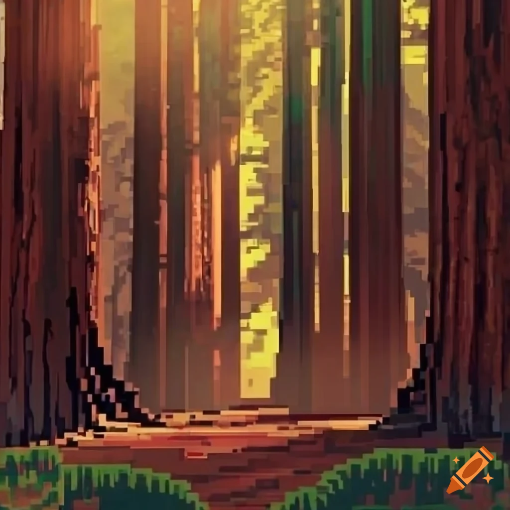 North california pixel art of redwoods in a pacific forest setting on ...