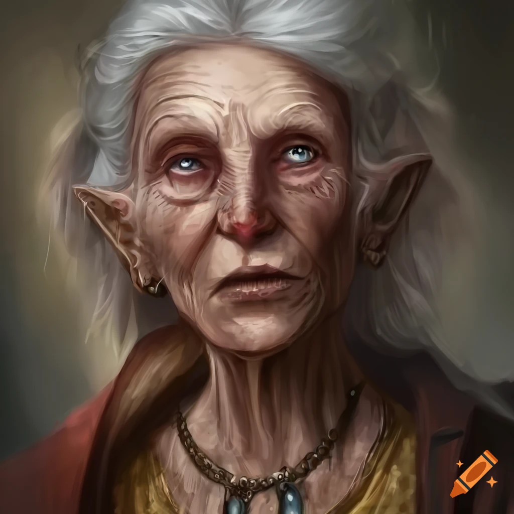 Portrait of an old female medieval fantasy character on Craiyon
