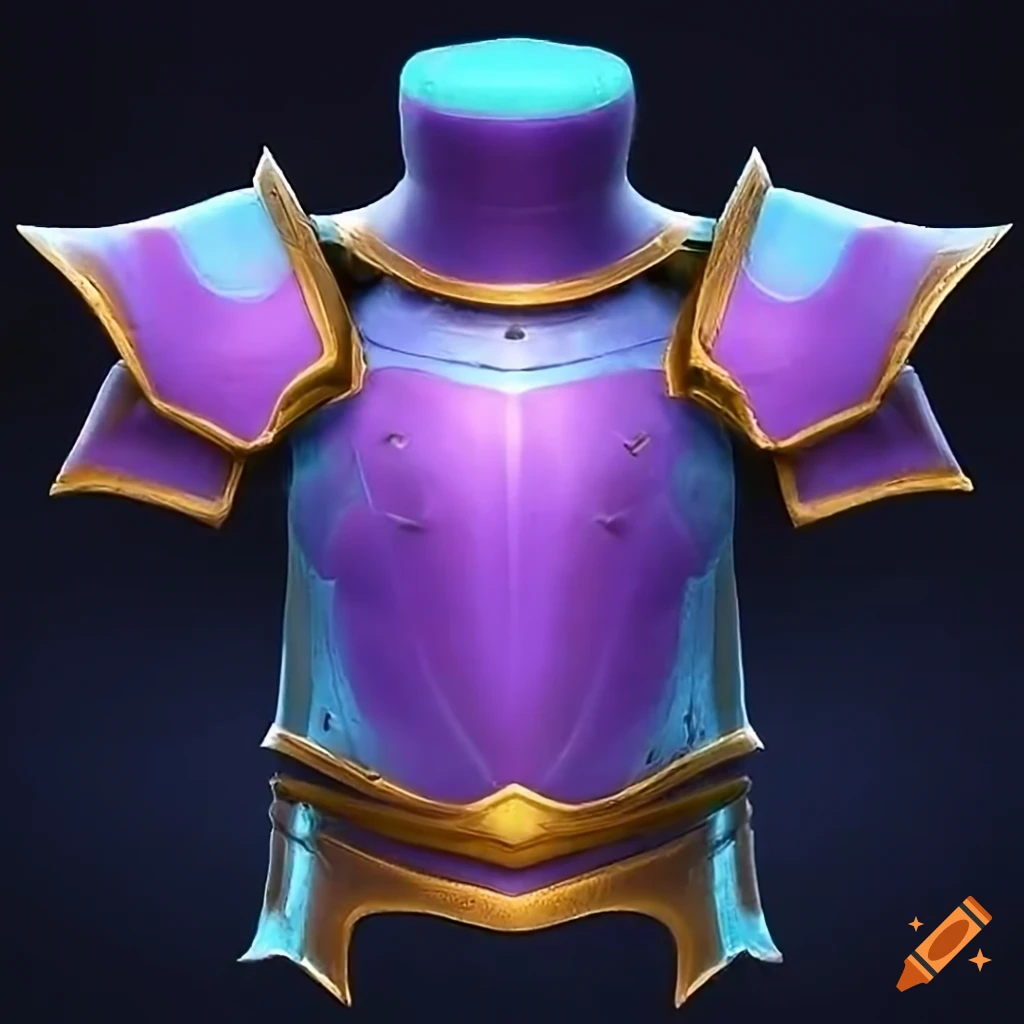 Close-up front view of detailed magic body armor on Craiyon