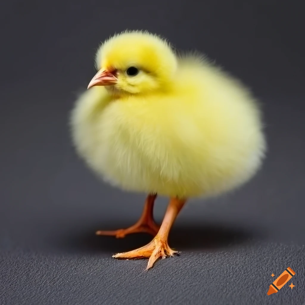 Cute fluffy yellow baby chick with a blue tail on Craiyon