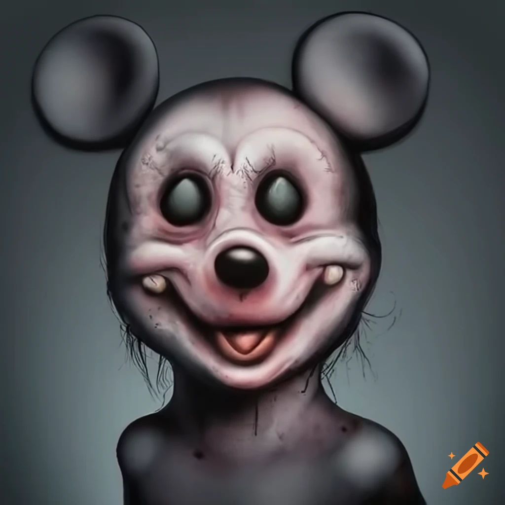 Creepy Tim Burton-style realistic Mickey Mouse on Craiyon