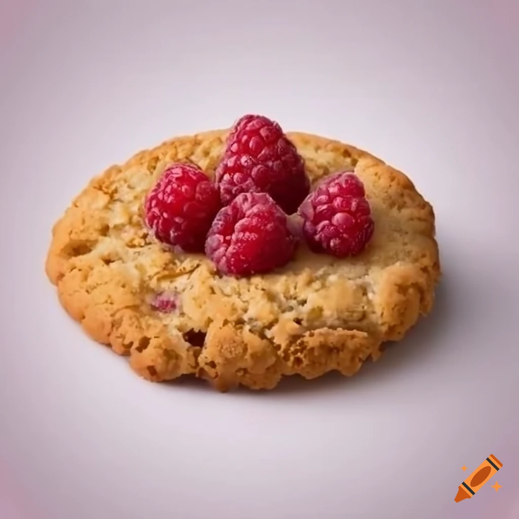 Raspberry coconut cookie biscuit on a white plate on Craiyon