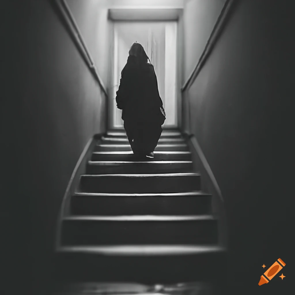 Ominous figure at the entrance of a dark stairwell on Craiyon