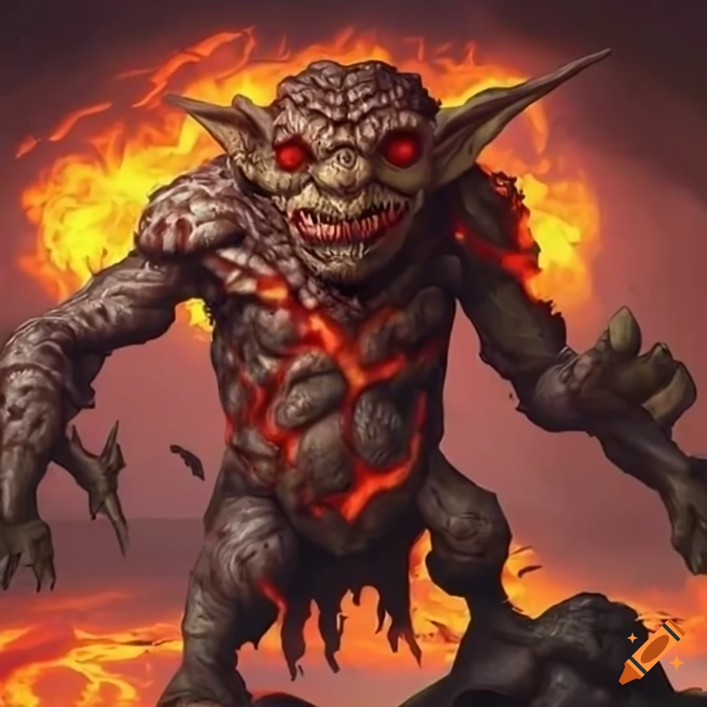 Group of mythical goblins with fiery lava skin on Craiyon