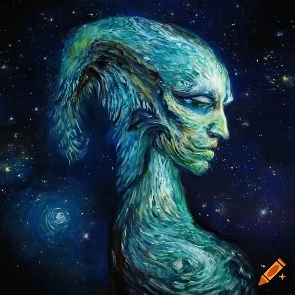 Mythic creature in elegant pose in galactic space under a starry night ...