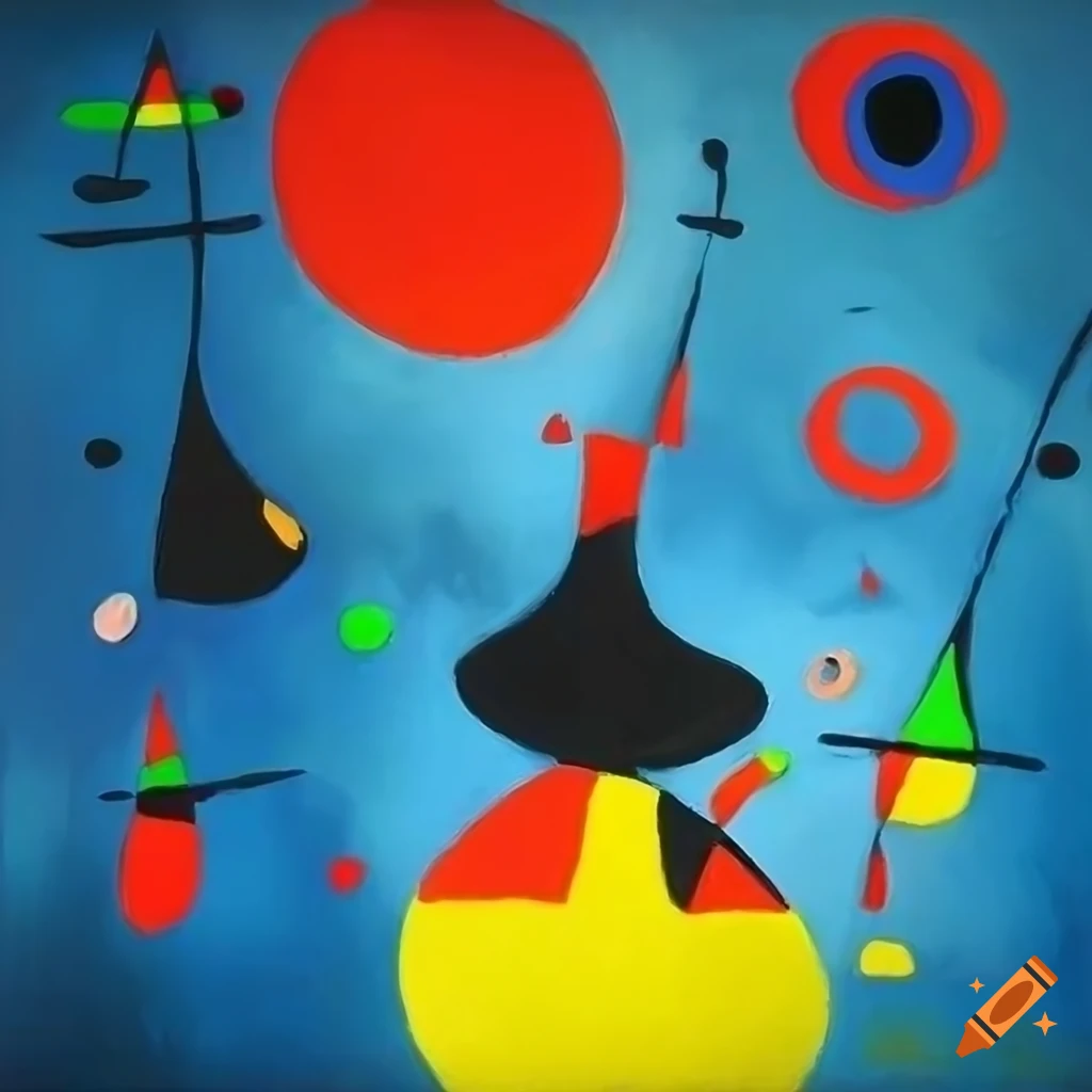 Miro-inspired oil painting with varied textures and drop shadows on Craiyon