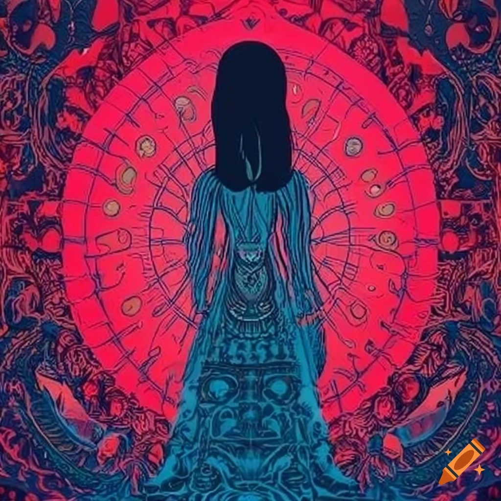 Intricate vector art illustrating time passing through a woman on Craiyon