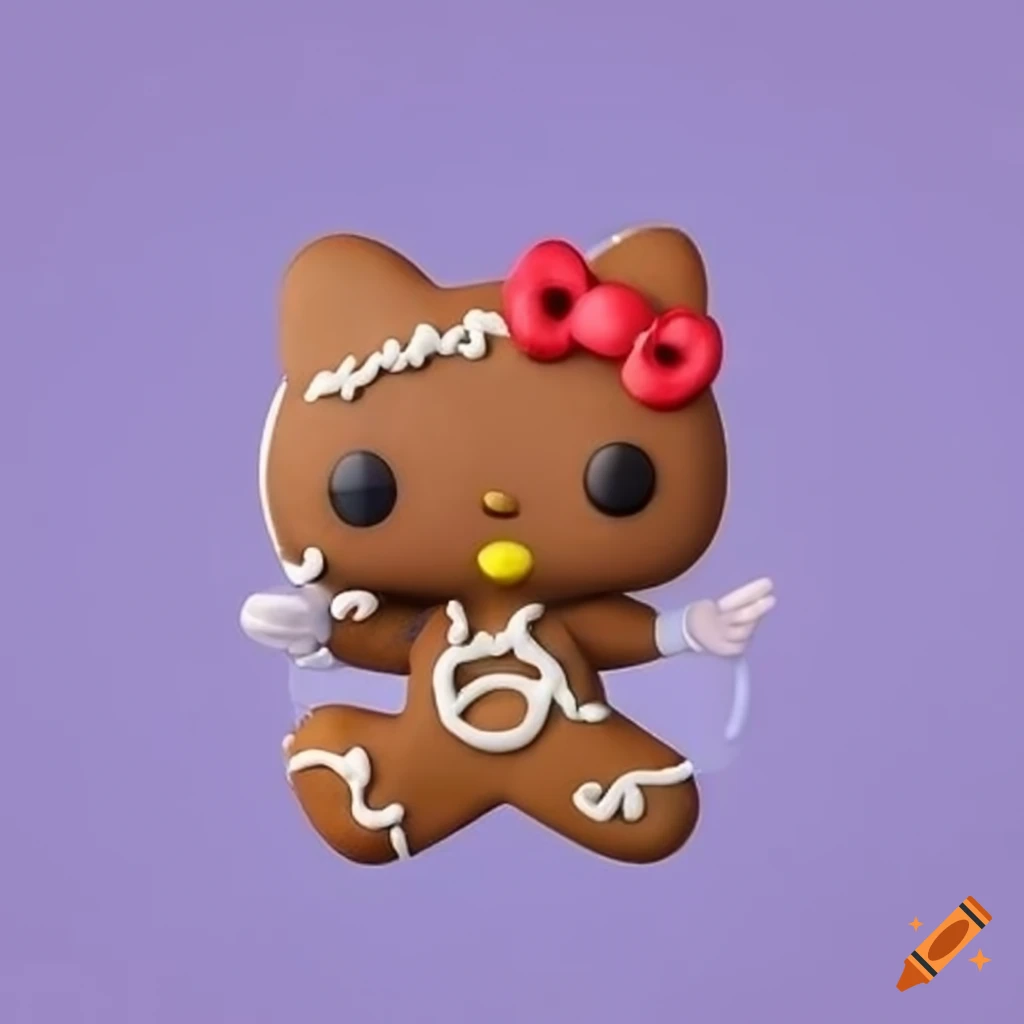 Funko Pop Gingerbread Hello Kitty flying with cookies on Craiyon