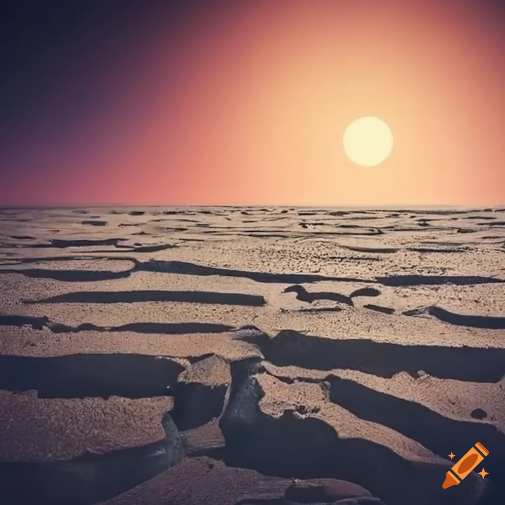 Sand floor fragmented floating in space in a surreal landscape on Craiyon