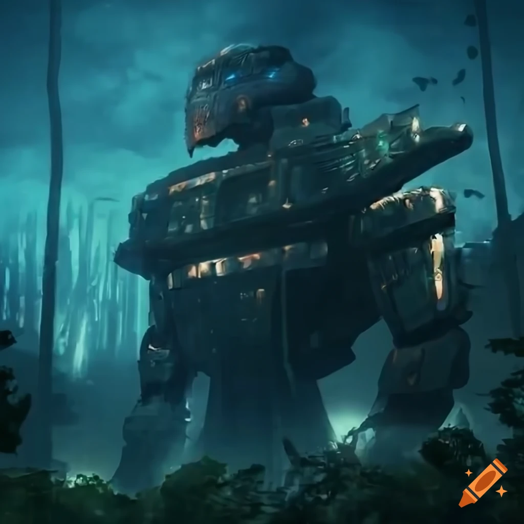 High definition cinematic 70s style fantasy mecha spaceship with two ...