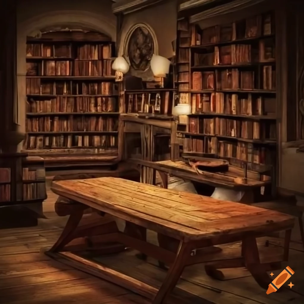 Rustic library with cozy seating and wooden tables on Craiyon