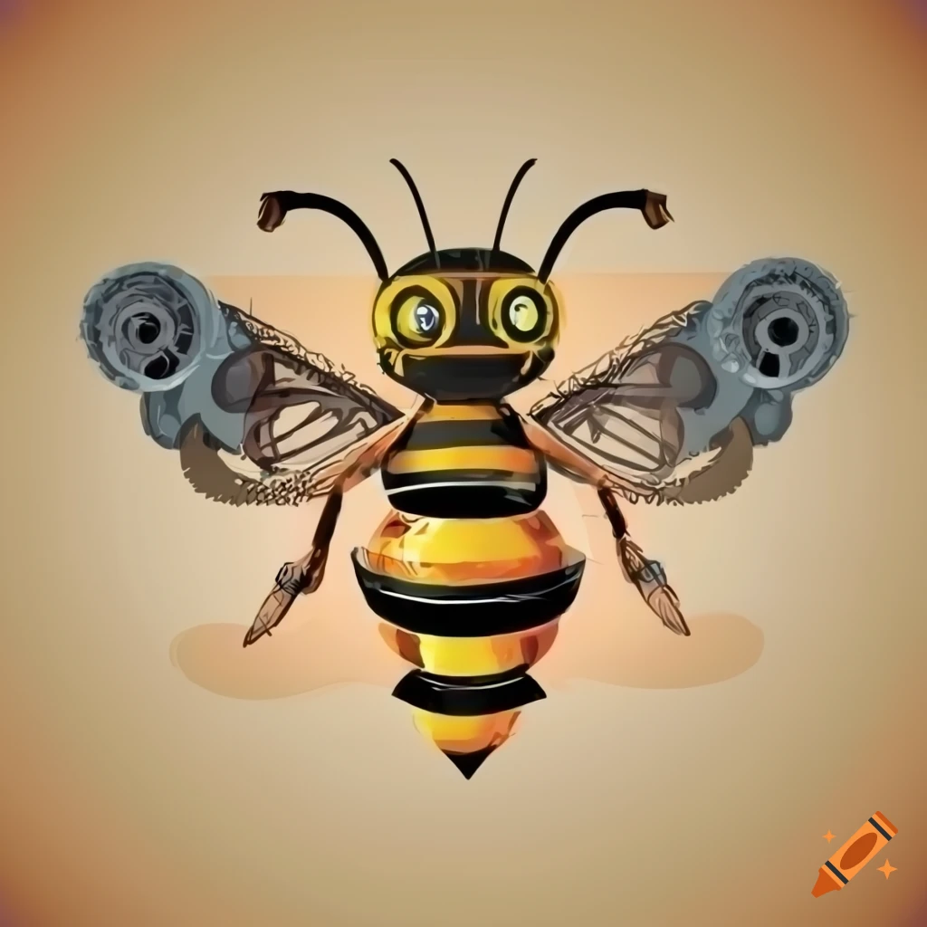 Mechanical bee made of cogs and gears in vector art style on Craiyon