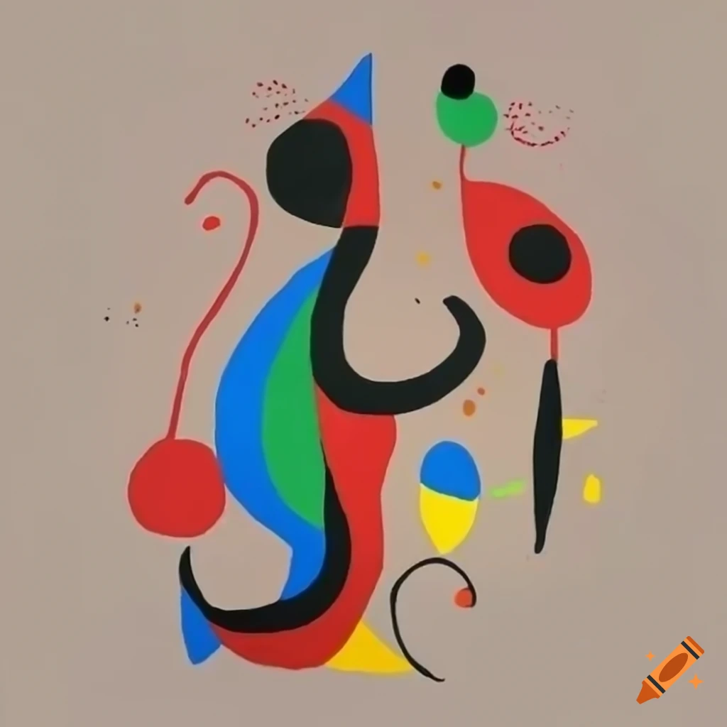 Miro-inspired painting with textured variables and drop shadows on Craiyon