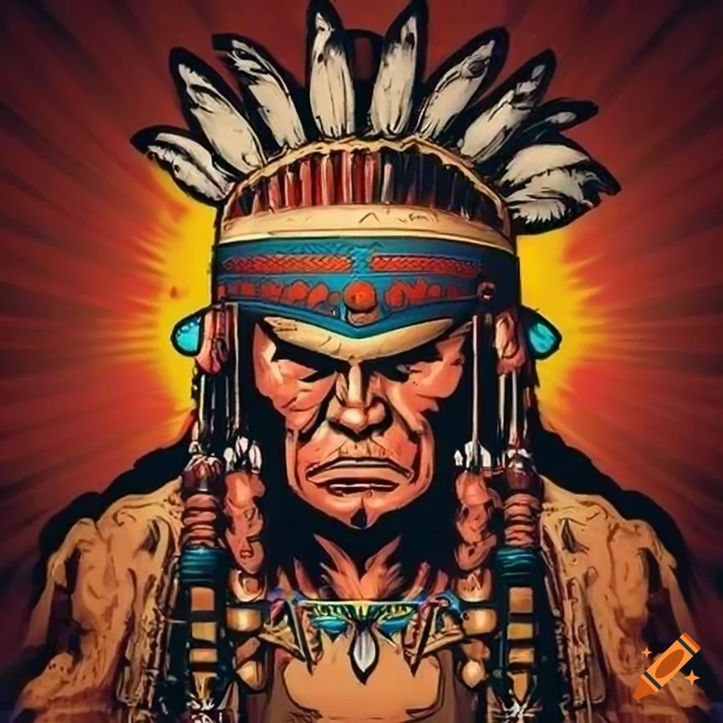 Native American warrior in steampunk style holding a beer on Craiyon