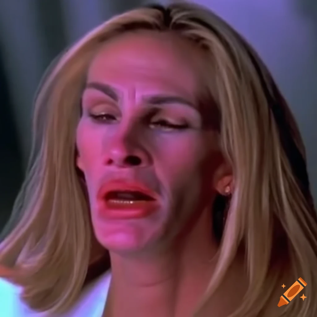 Expressive closeup of a disheveled and weary julia roberts in 90's ...
