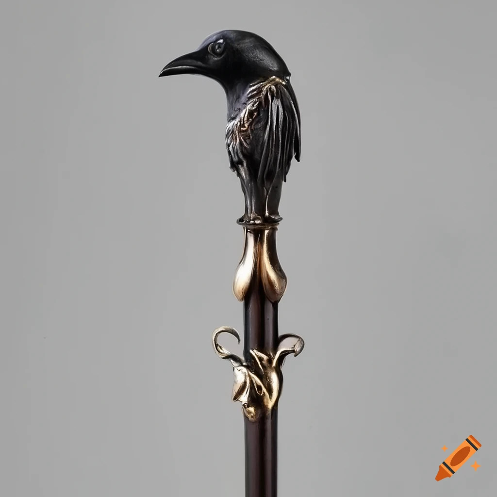 Elegant metallic staff with iron crow's head on Craiyon
