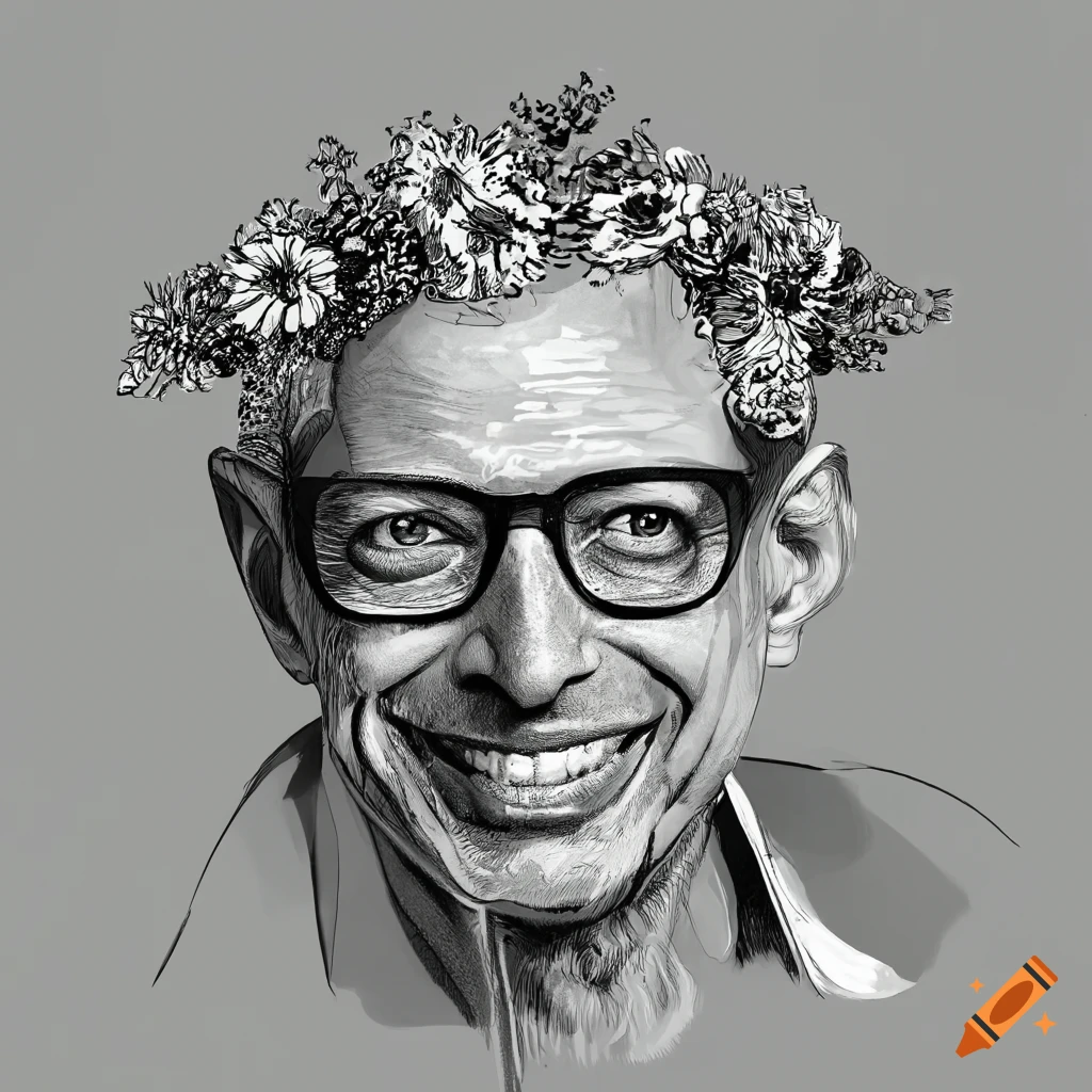 Jeff goldblum smiling with a crown of wildflowers and butterflies in ...