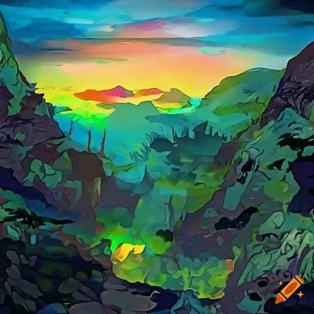 Highly detailed prehistoric jungle landscape with distant mountains in ...