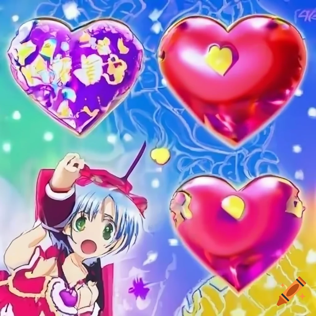 Shiny 3D dazzling heart with anime style and Japanese text on Craiyon