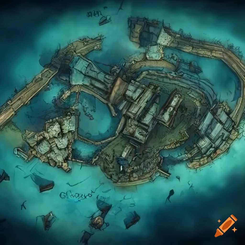 Sunken city battlemap with a light atmosphere on Craiyon
