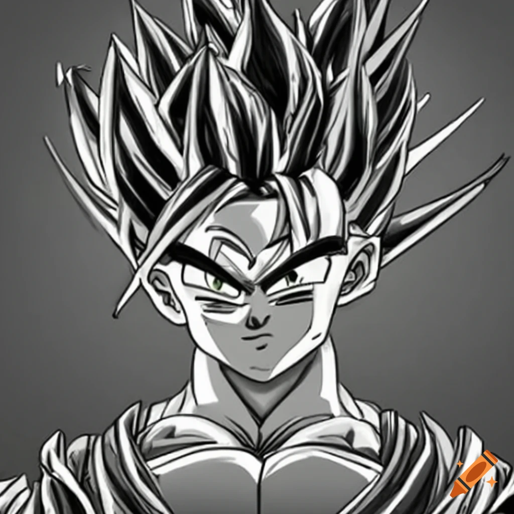 Black and white drawing of Gohan on Craiyon