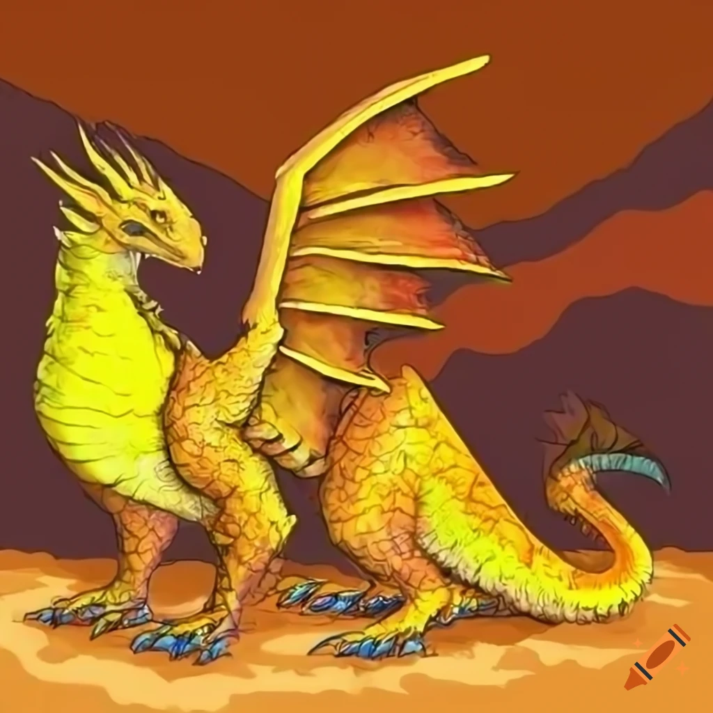 Sleeping orange-yellow-golden wyvern in a treasure cavern on Craiyon