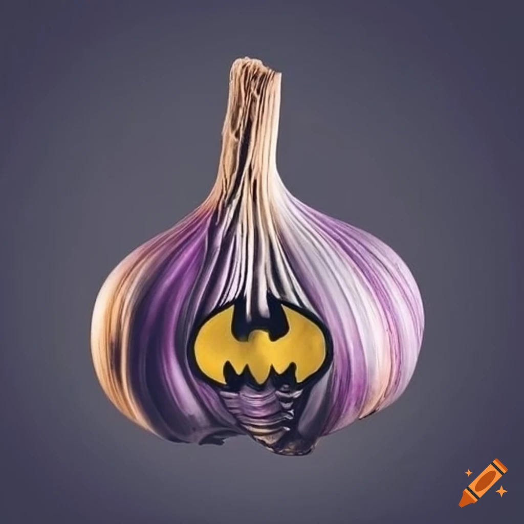 Unique garlic bulb with Batman emblem art on Craiyon