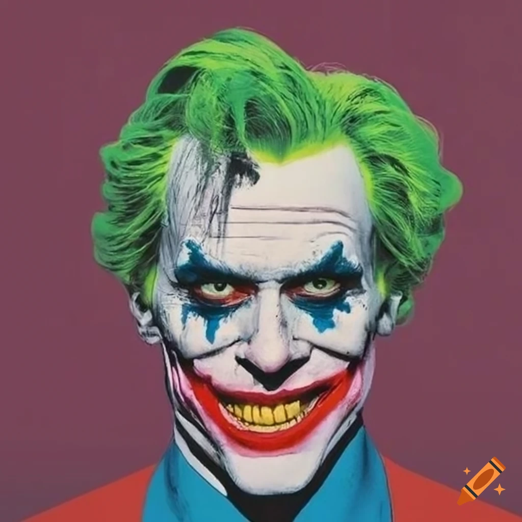 Andy warhol as the joker in a superhero movie crossover on Craiyon