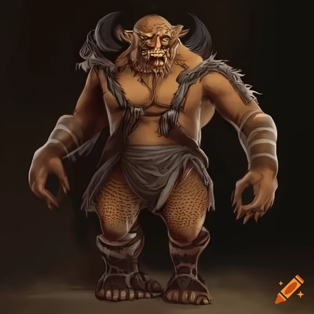 Bugbear chief with long brown hair in wrestling tights on Craiyon