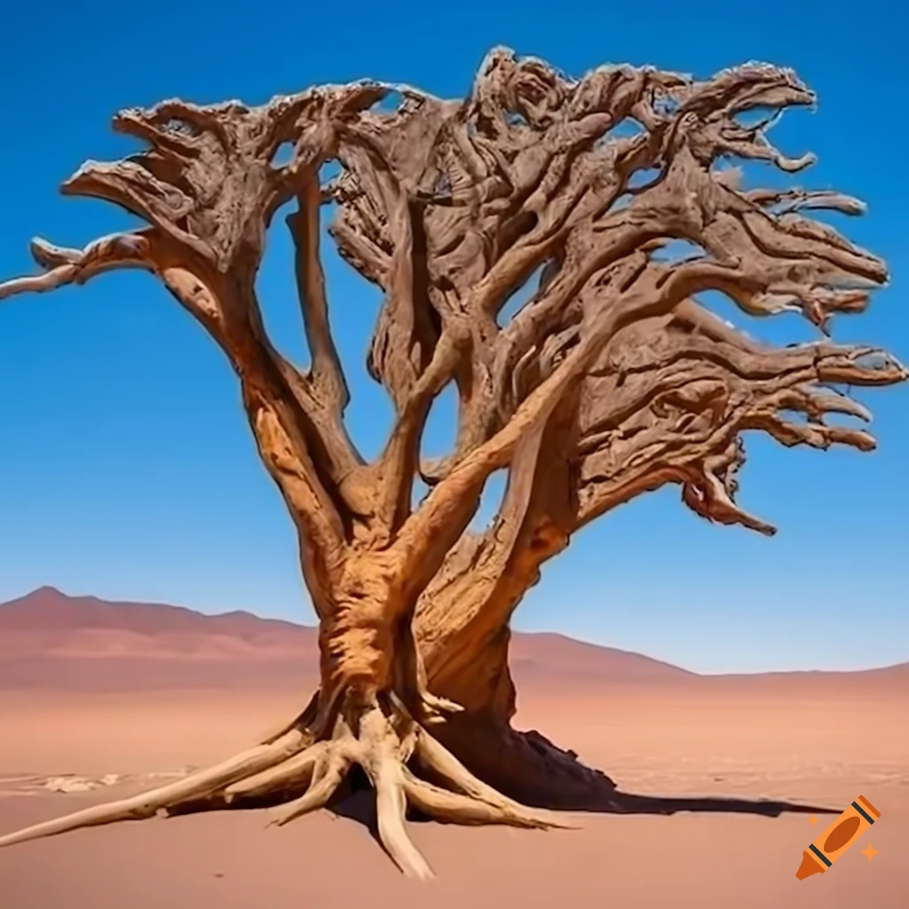 Gigantic ancient stone tree with tentacle-like roots in a Martian ...